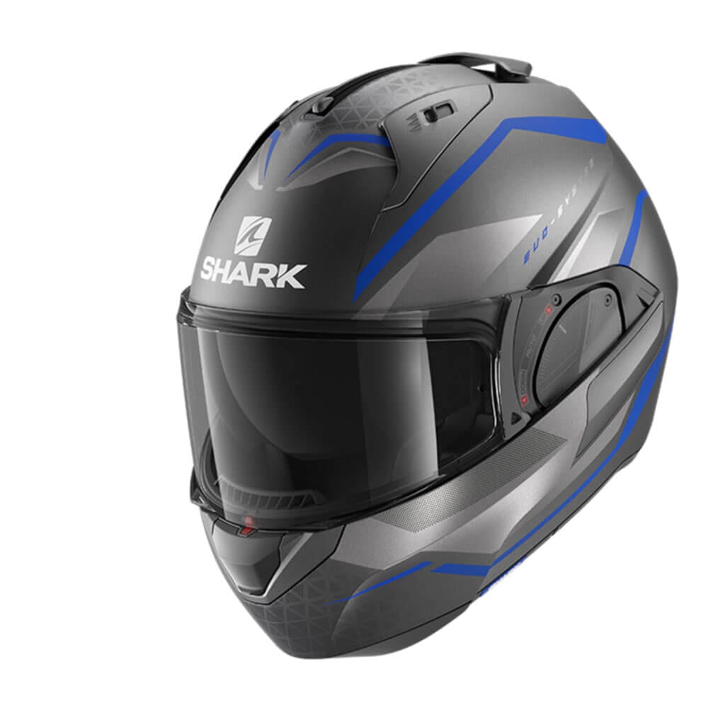 Capacete Shark Evo ES Yari Escamoteável - Azul e Cinza | Só Capacetes